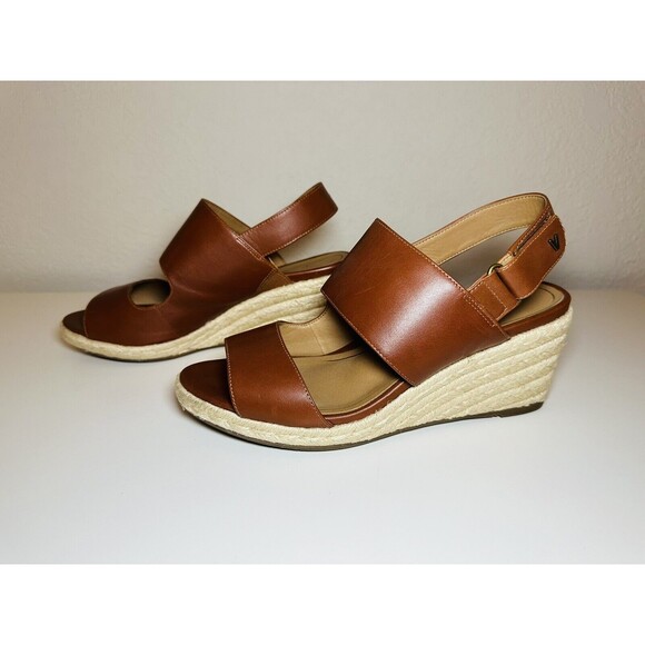 Vionic | Shoes | Vionic Cognac Brooke Espadrille Wedge Sandals Womens ...